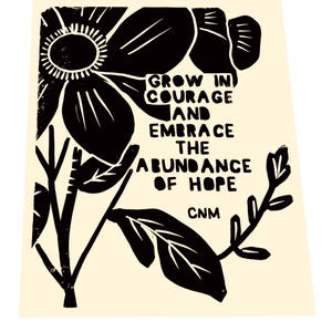 Grow in Courage, Simple Print. Lino Style Illustration. Motivational ...