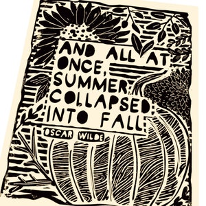 Oscar Wilde Quotes, Fall, Autumn Print, October. Lino Style ...