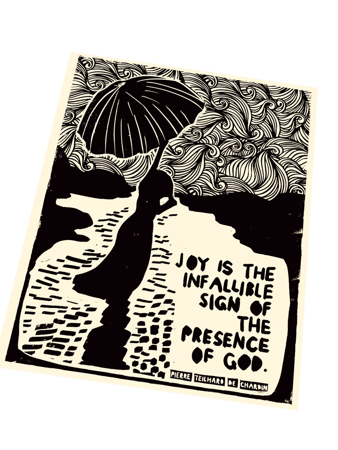 Joy Quote, the Infallible Sign of Presence of God. Lino Style Art Print ...
