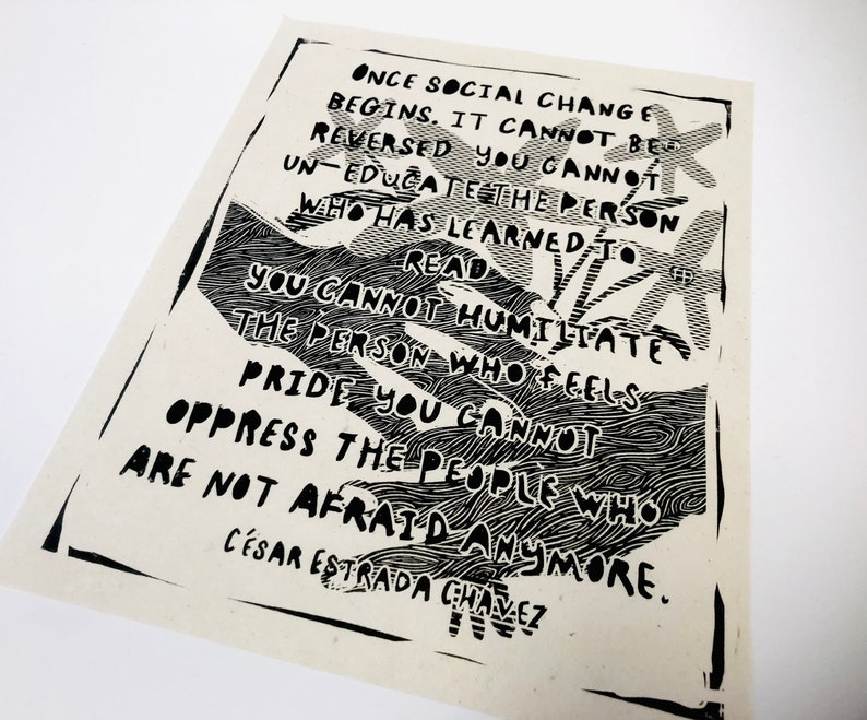 Cesar Chavez Art Quote Social Change Activism Lino Style - Etsy