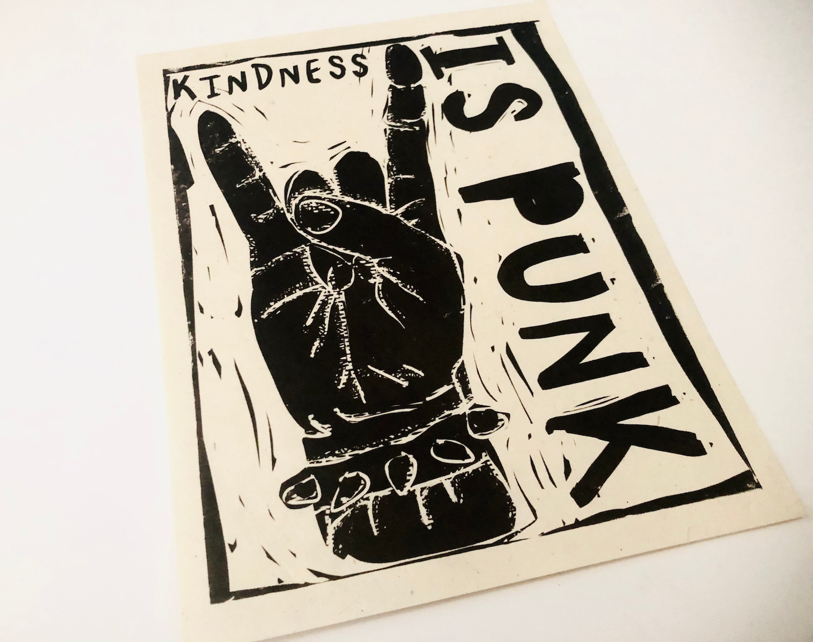 Kindness is Punk, Be Kind, Lino Style Illusration,, Block Style Print ...
