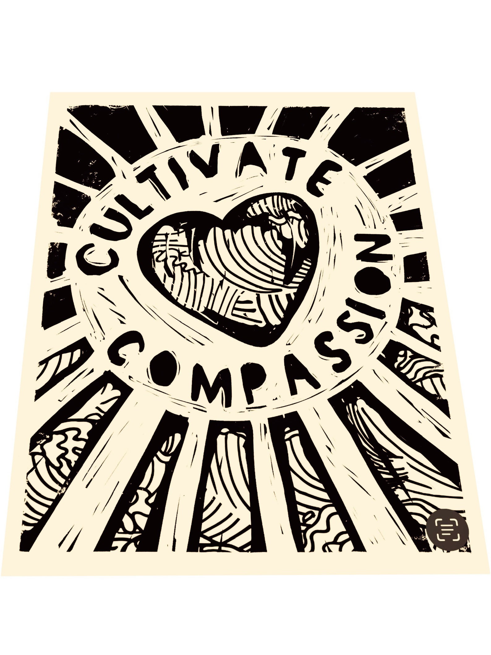 Cultivate Compassion, Empathy , Be Kind, Lino Style Illustration Block ...