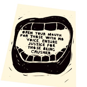 Speak for the Voiceless, Justice, Mouth, Primitive, Lino Print, Block ...