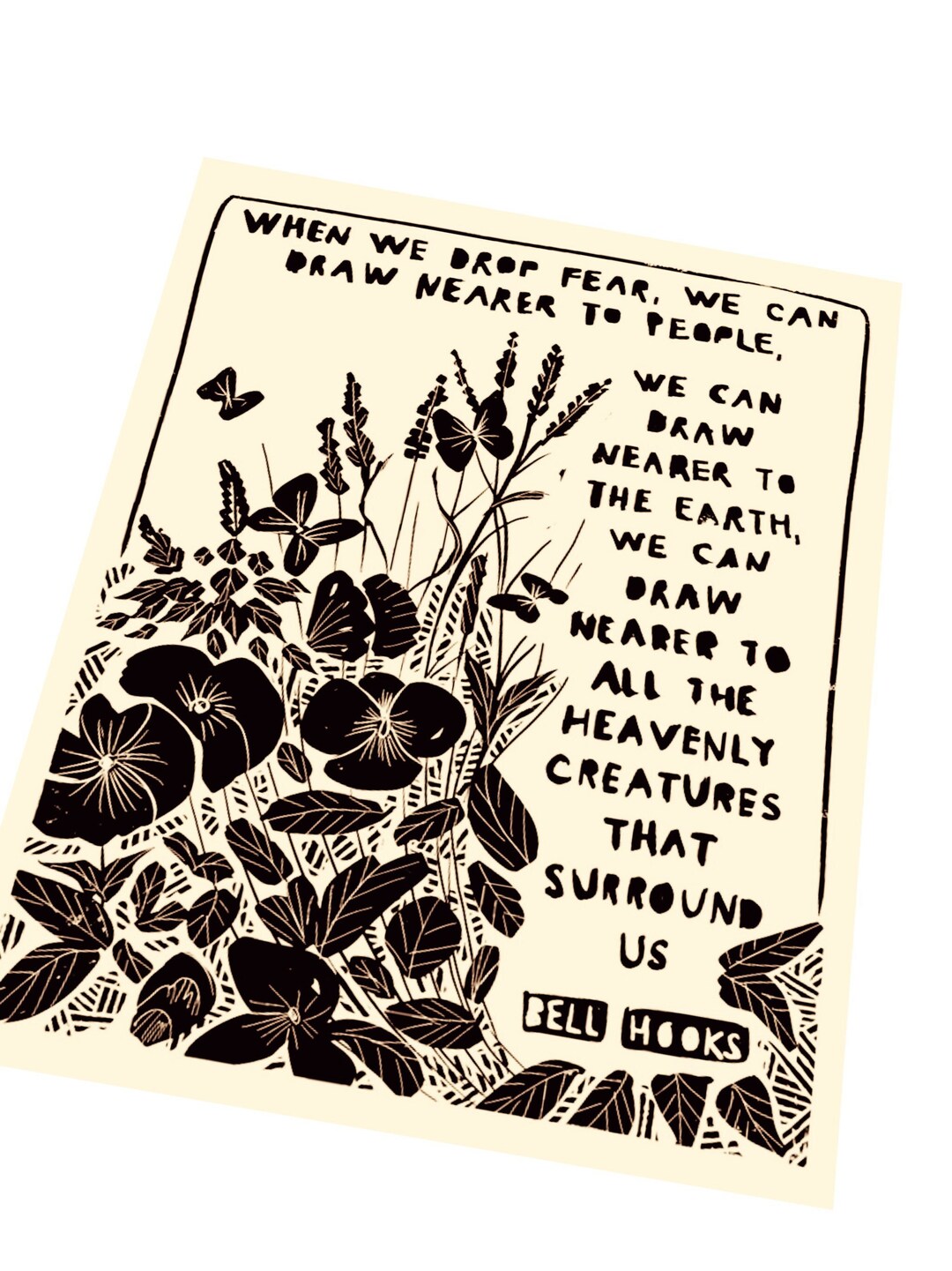 When We Drop Fear Quotes, Bell Hooks. Lino Style Illustration, Floral ...