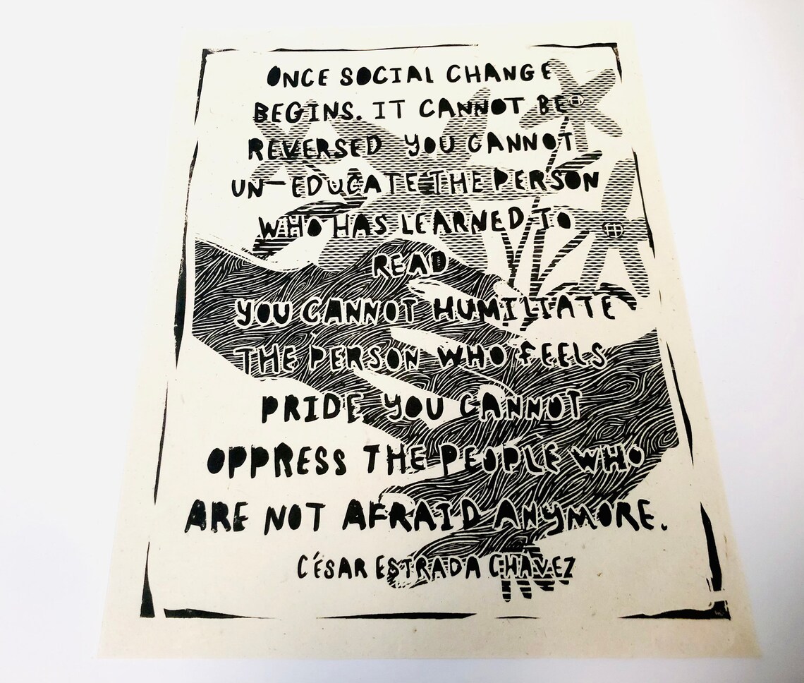 Cesar Chavez Art Quote Social Change Activism Lino Style - Etsy