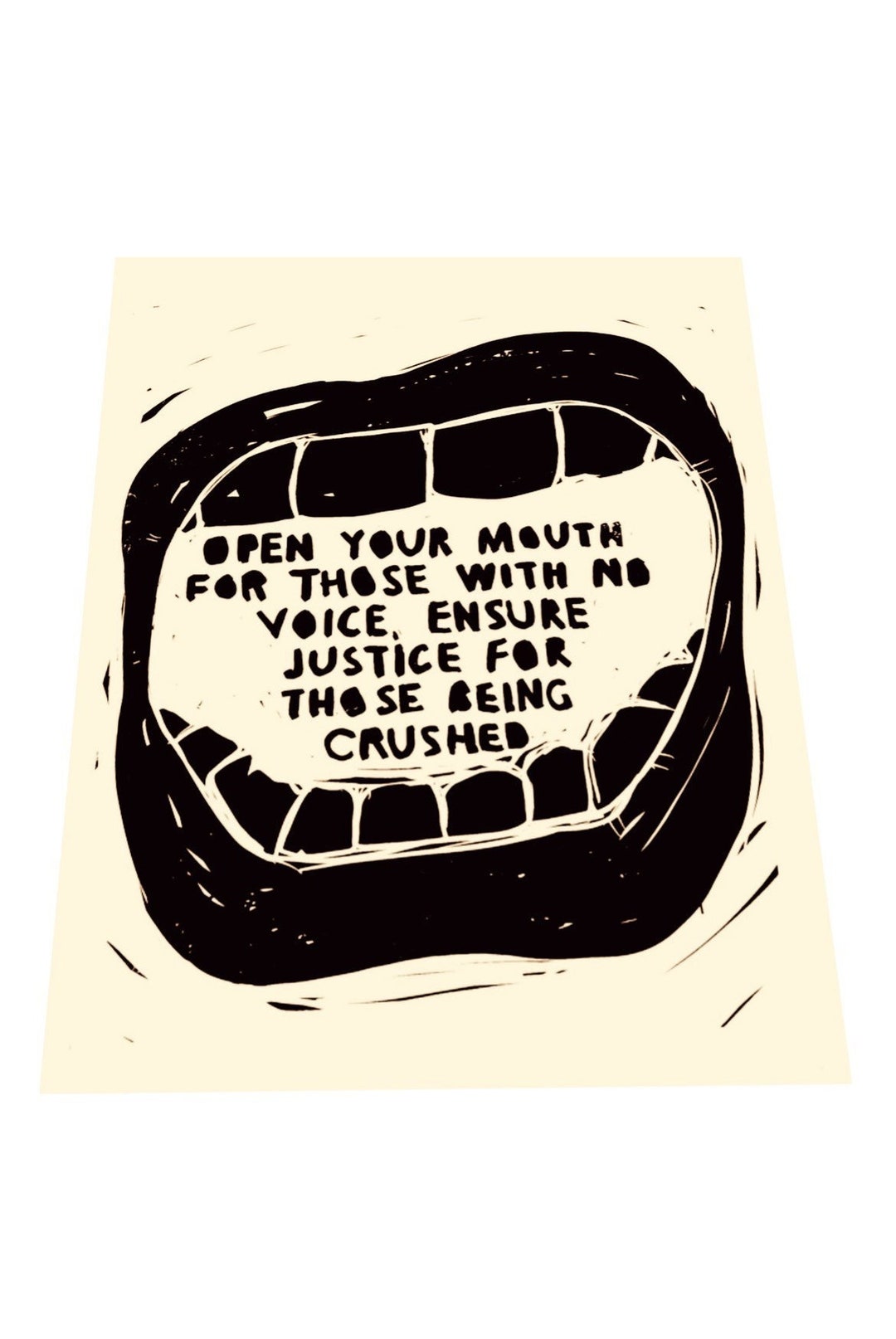 Speak for the Voiceless, Justice, Mouth, Primitive, Lino Print, Block ...