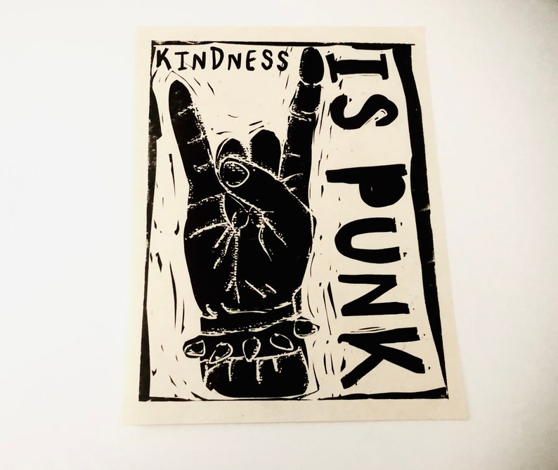 Kindness is Punk, Be Kind, Lino Style Illusration,, Block Style Print ...