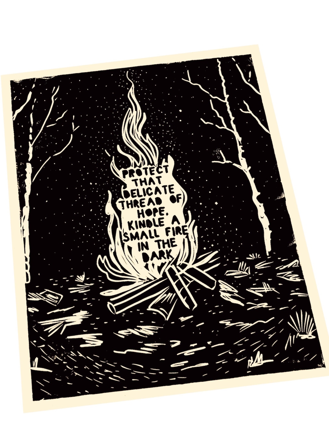 Protect Hope , Fire Illustration, Lino Style Illustration, Block Style ...