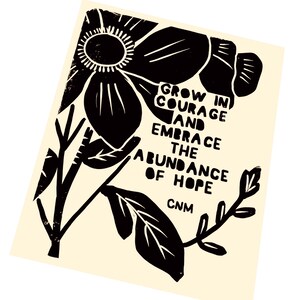 Grow in Courage, Simple Print. Lino Style Illustration. Motivational ...