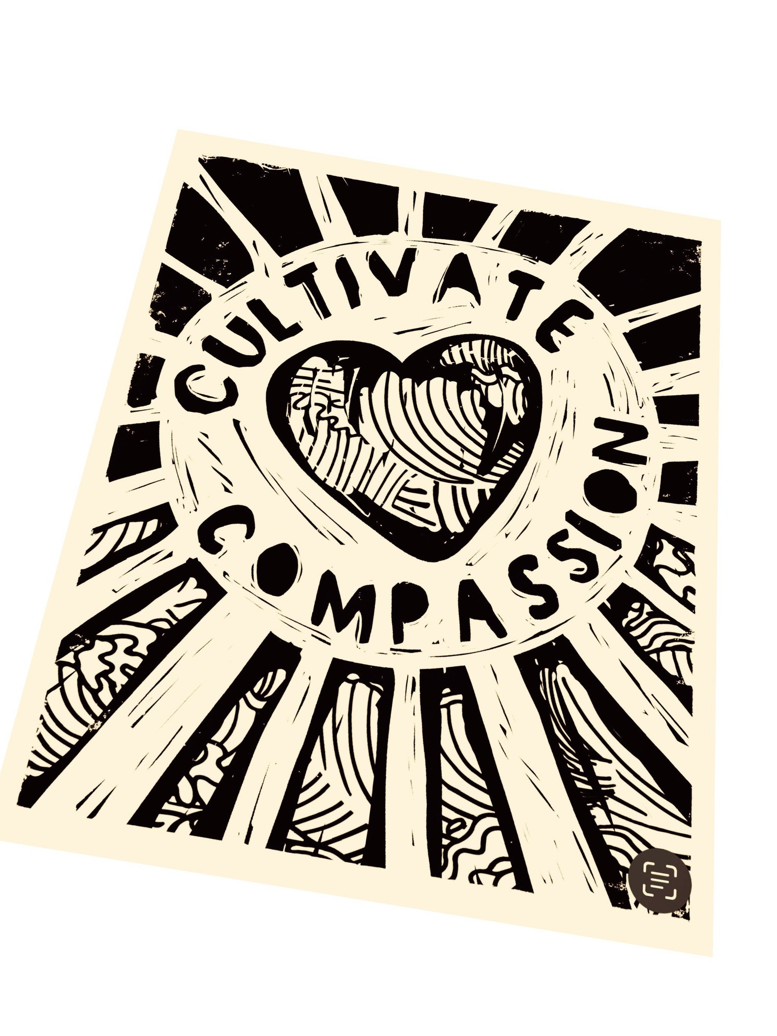 Cultivate Compassion, Empathy , Be Kind, Lino Style Illustration Block ...