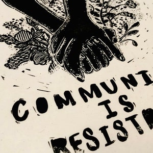 Community is Resistance Lino Style Illusration,, Block Style Print ...
