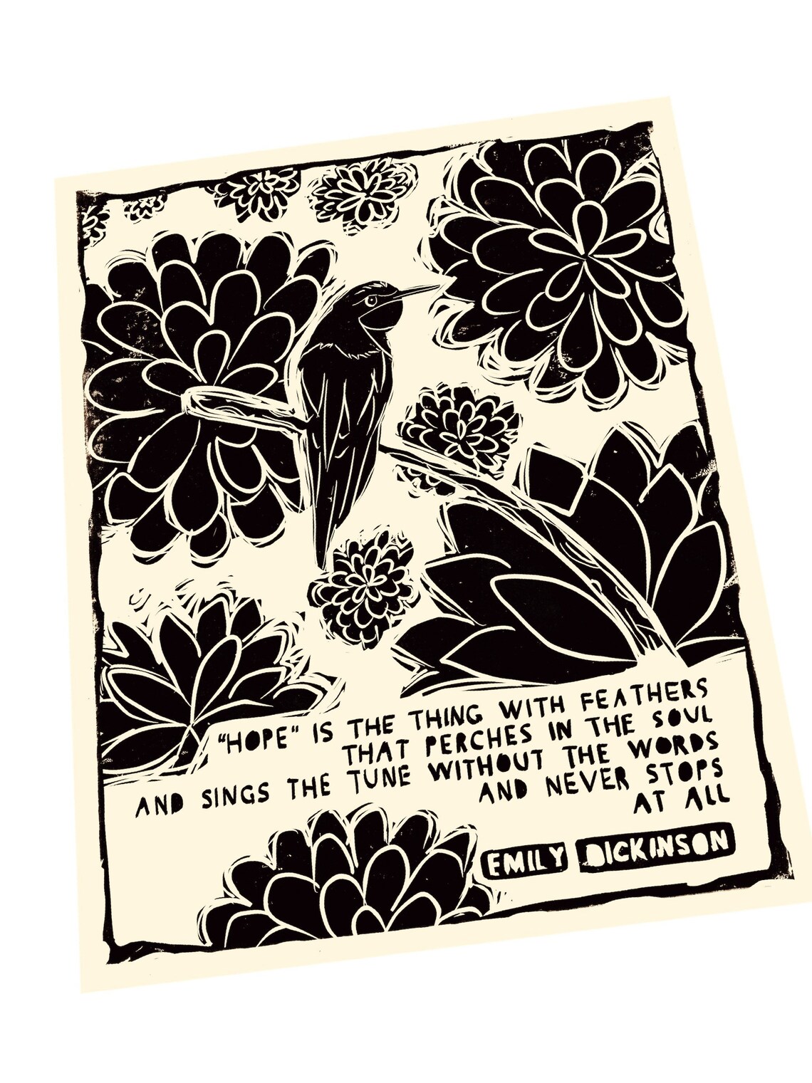Emily Dickinson Quotes, Hope is the Thing With Feathers. Lino Style ...