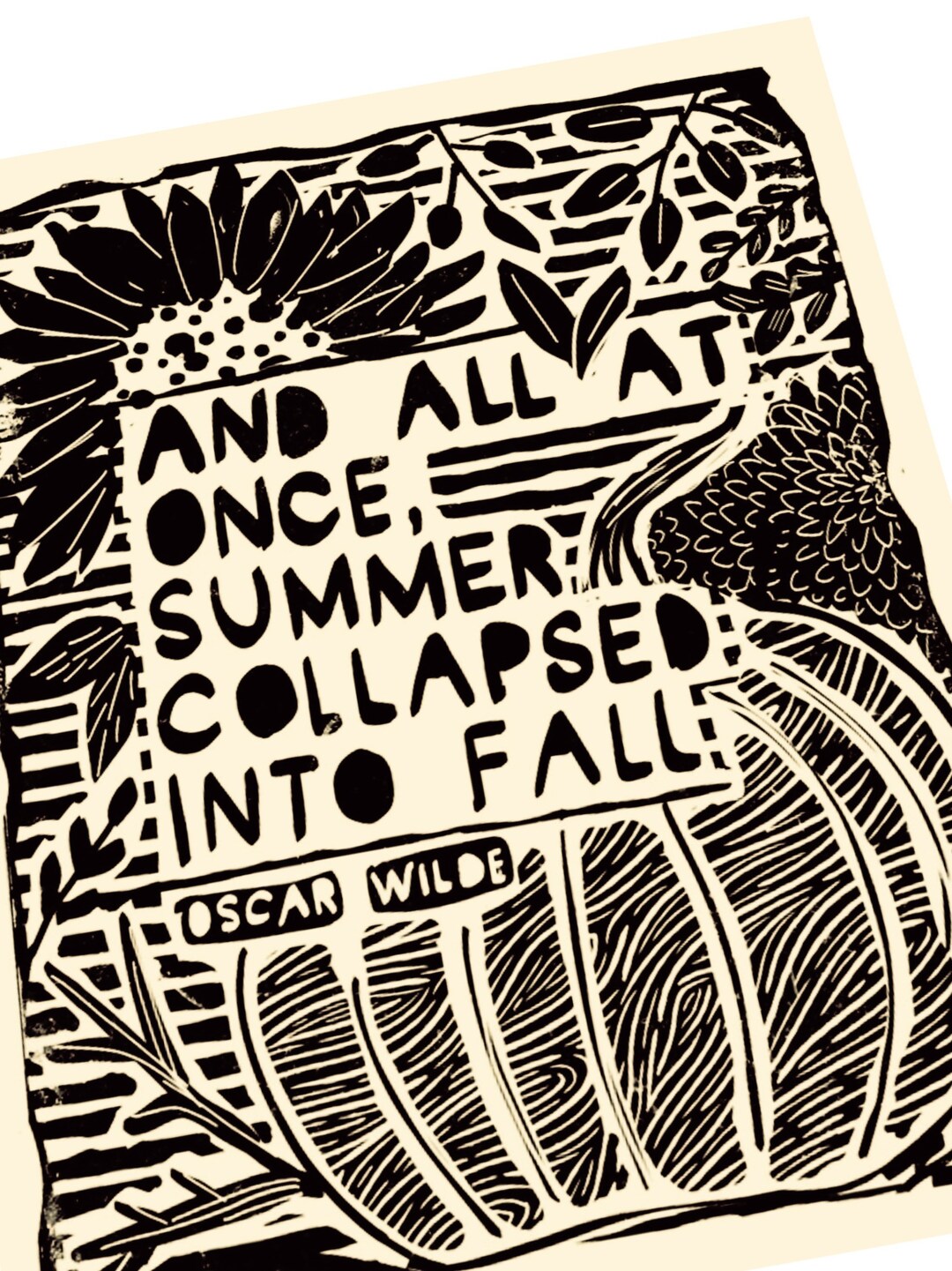 Oscar Wilde Quotes, Fall, Autumn Print, October. Lino Style ...