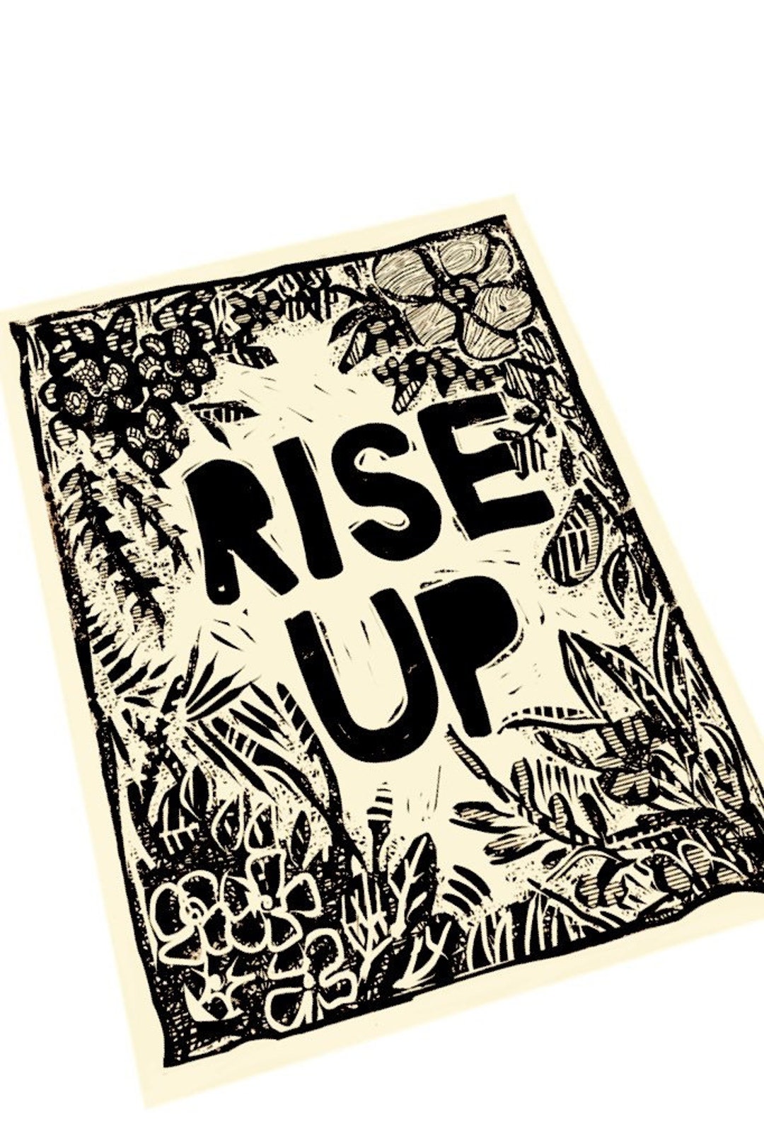 Rise Up, Floral Lino Style Illusration,, Block Style Print, Holding ...