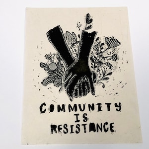 Community is Resistance Lino Style Illusration,, Block Style Print ...