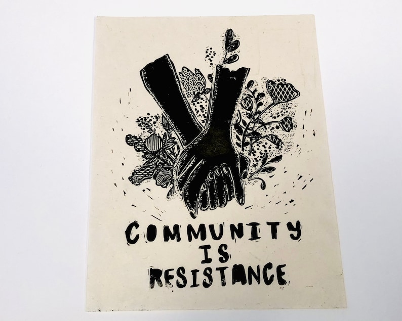 Community is Resistance Lino Style Illusration Block Style - Etsy