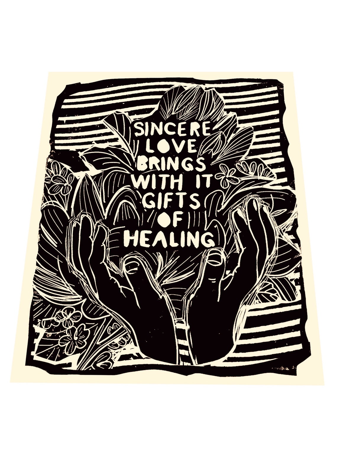 Sincere Love Brings With It Gifts of Healing. Lino Style Illustration ...