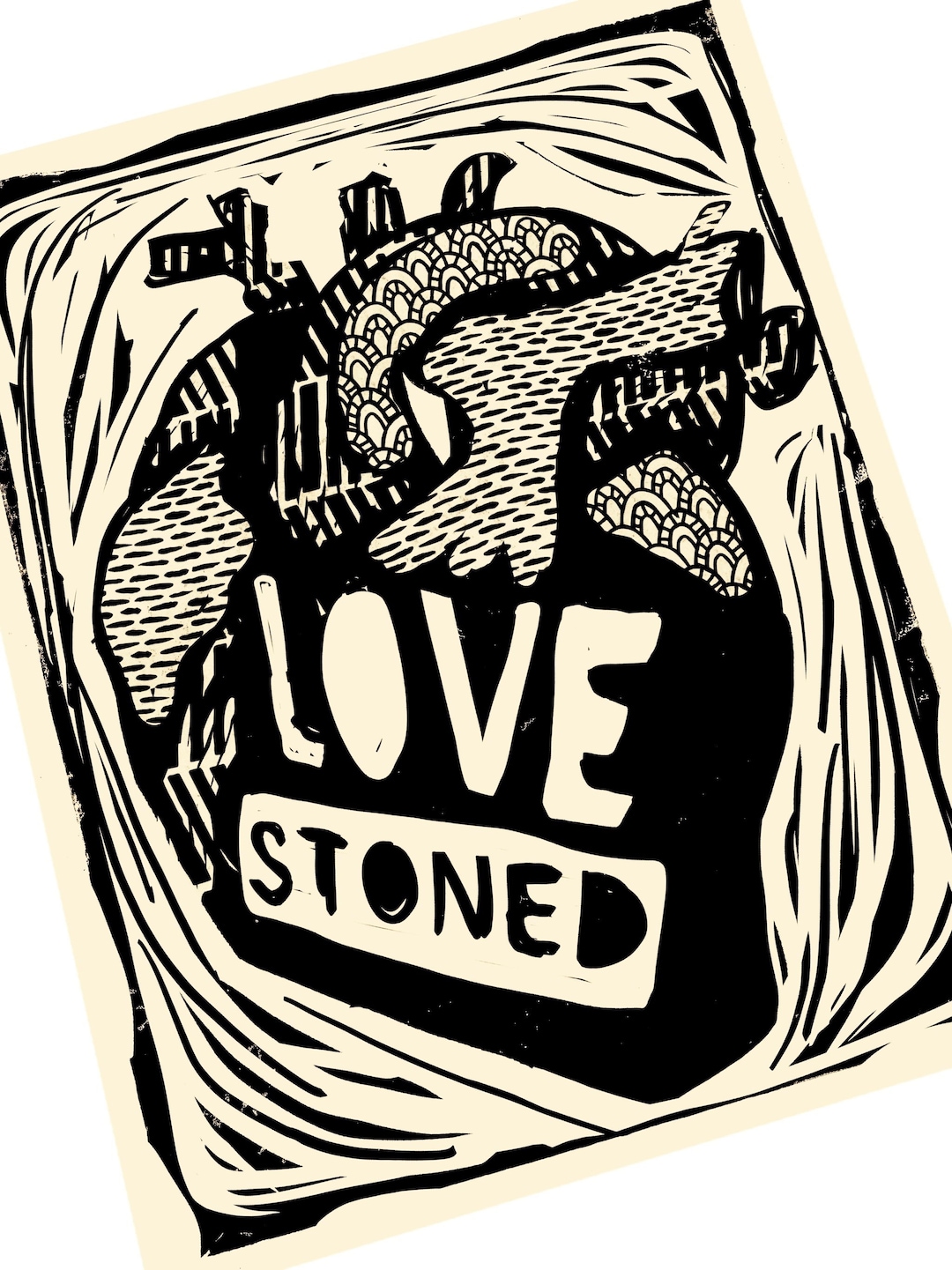 Love stoned, Anatomisches Herz, Valentinstag Print, Be Art, Lino style ...