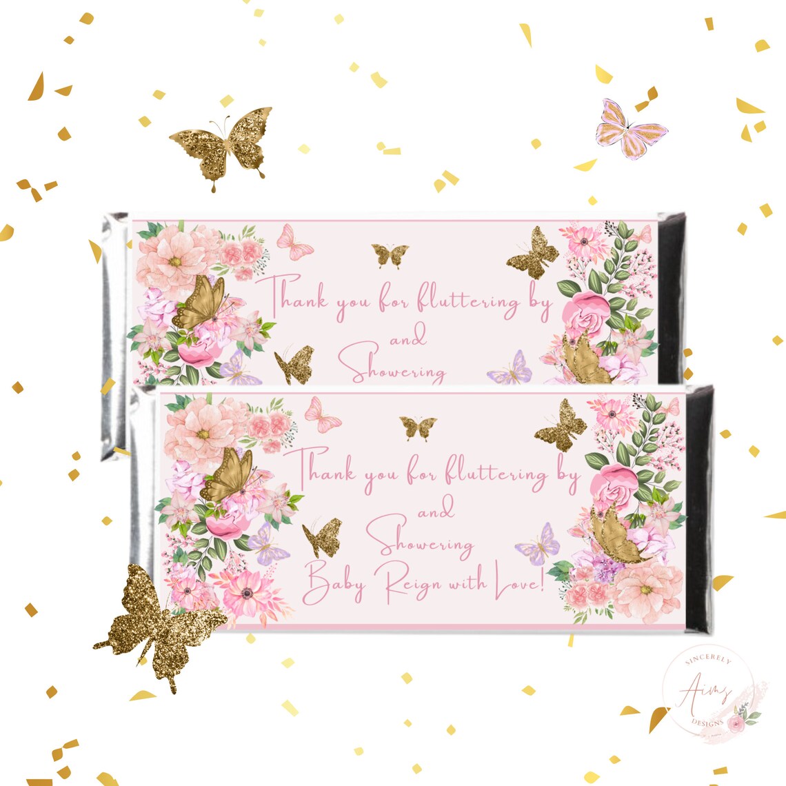 Butterfly Baby Shower Themed Chocolate Wrapper, Pink Butterfly Hershey ...
