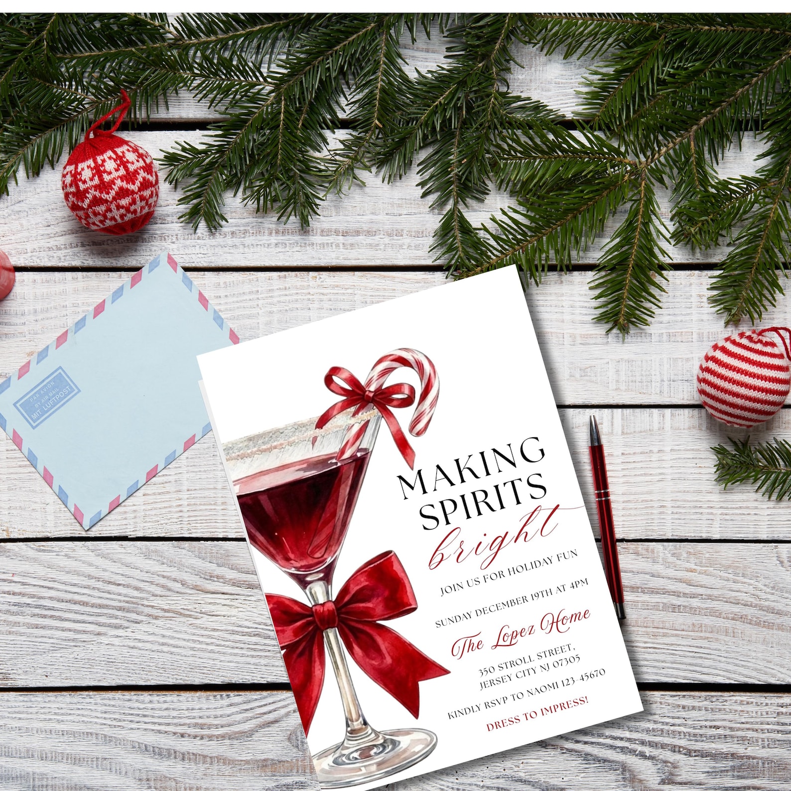 Christmas Cocktail Party Invitation, Making Spirits Bright (digital ...