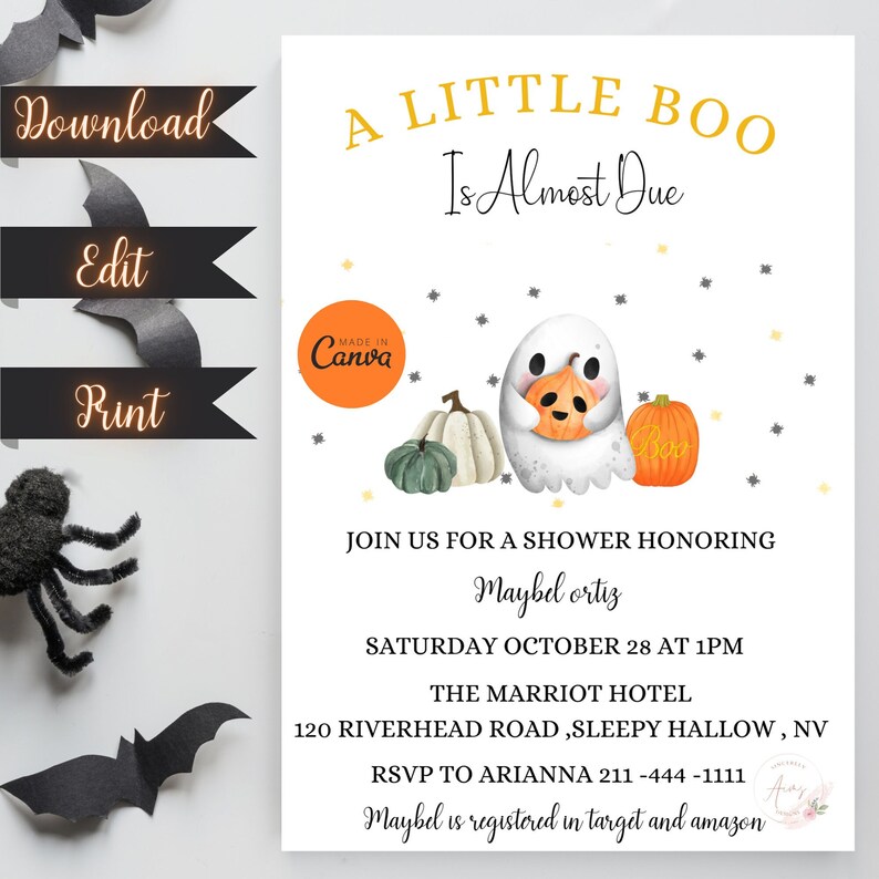 A Little Boo Baby Shower Invitation, Halloween Party Invite Template ...