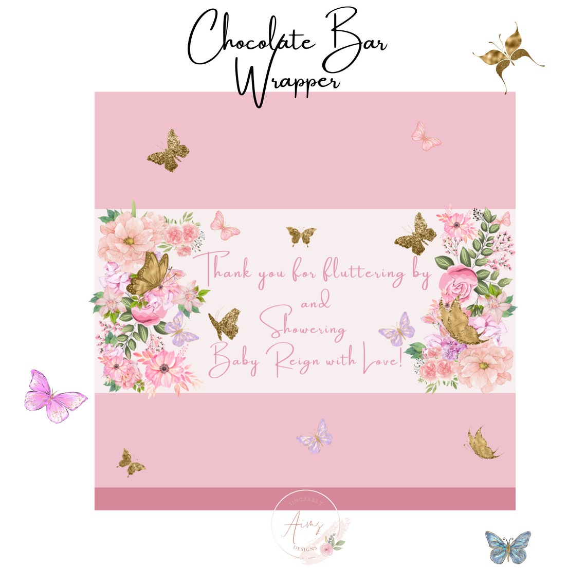 Butterfly Baby Shower Themed Chocolate Wrapper, Pink Butterfly Hershey ...