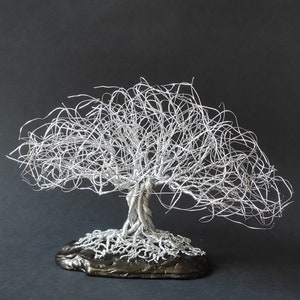 Twisted Aluminium Art Wire Tree Sculpture of Wind Willow on a Plaster ...