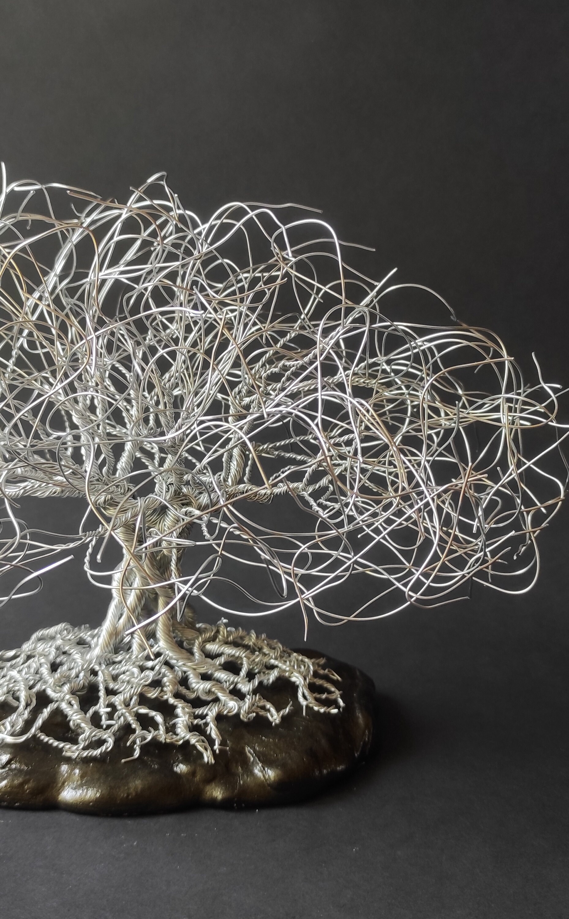Twisted Aluminium Art Wire Tree Sculpture of Wind Willow on a Plaster ...
