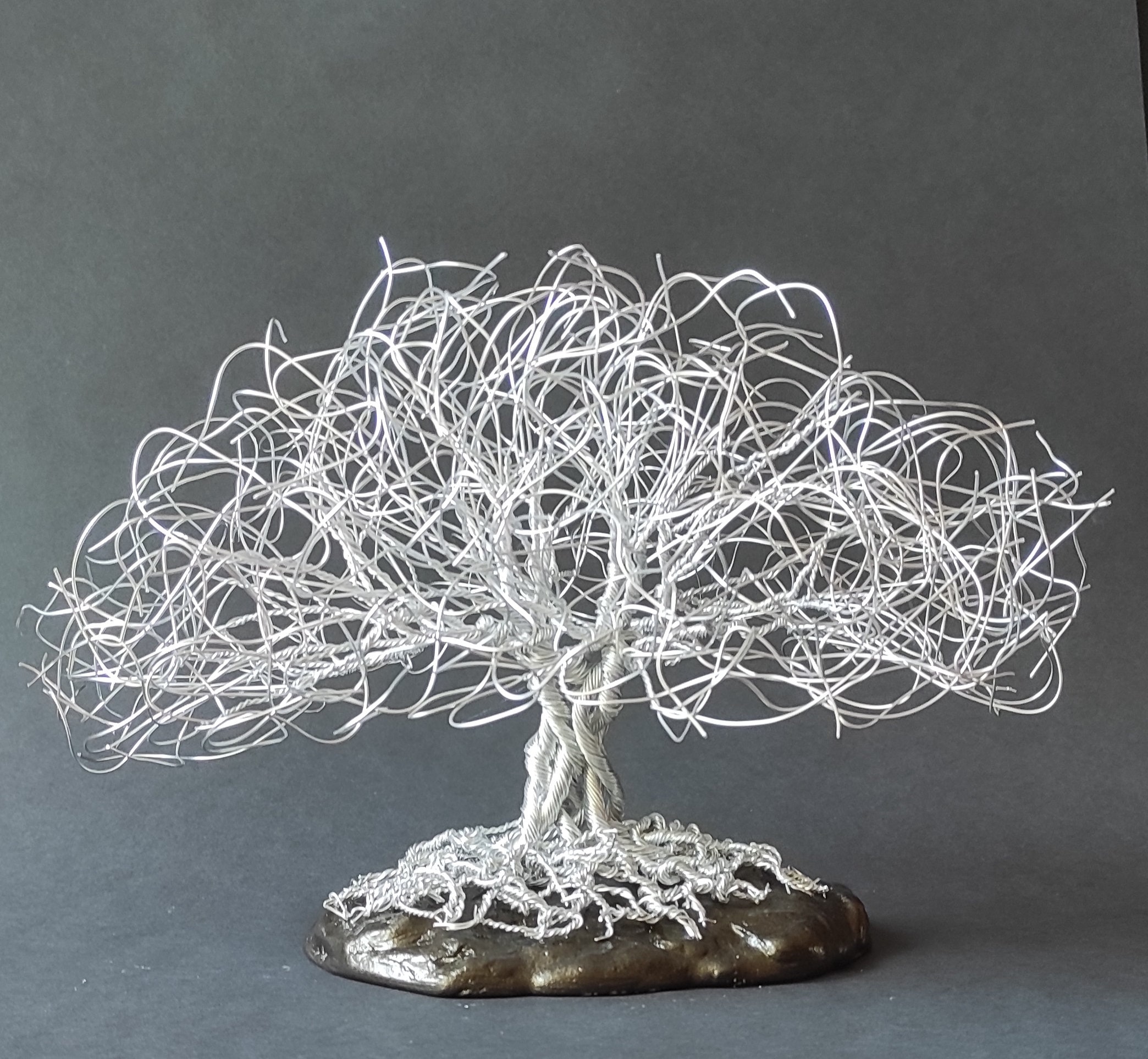 Twisted Aluminium Art Wire Tree Sculpture of Wind Willow on a Plaster ...