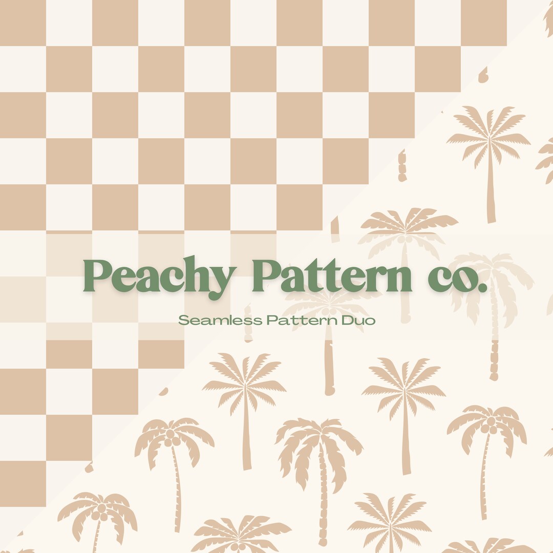 Set of 2 Boho Palm Tree and Checkerboard Seamless Repeat Patterns ...