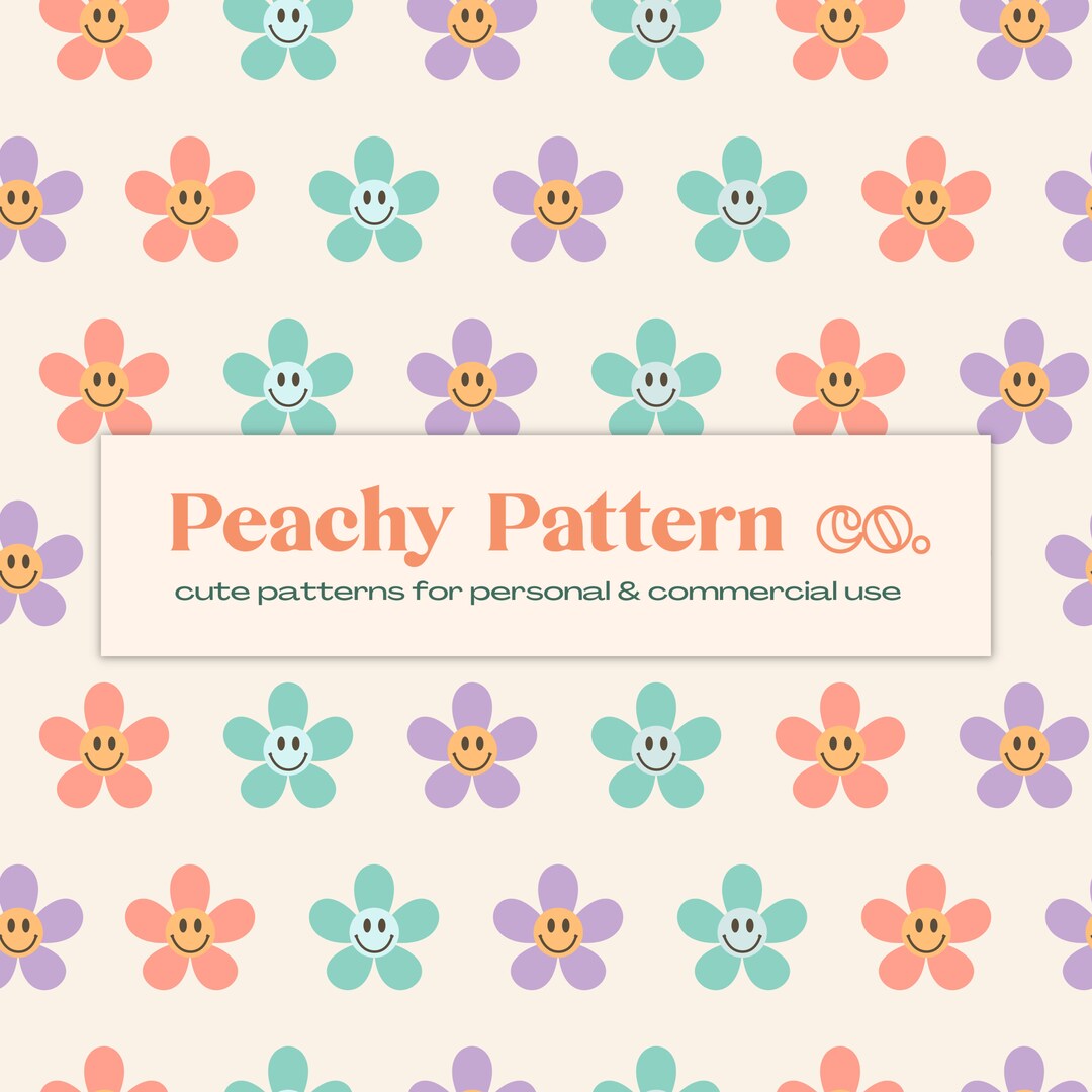 Happy Smiles Smiley Flower Seamless Repeat Digital Pattern | Retro ...
