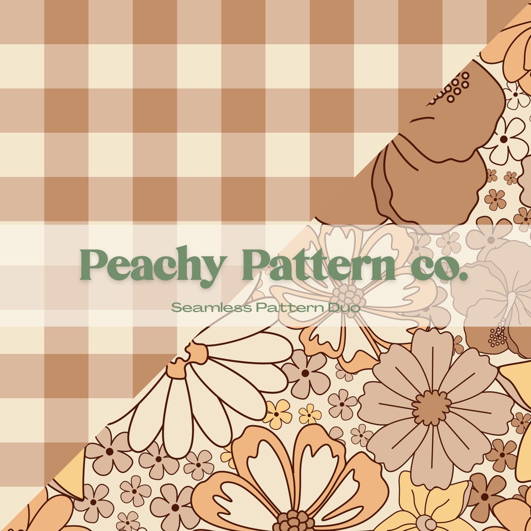 Set of 2 Neutral Boho Floral and Checker Gingham Seamless Repeat ...