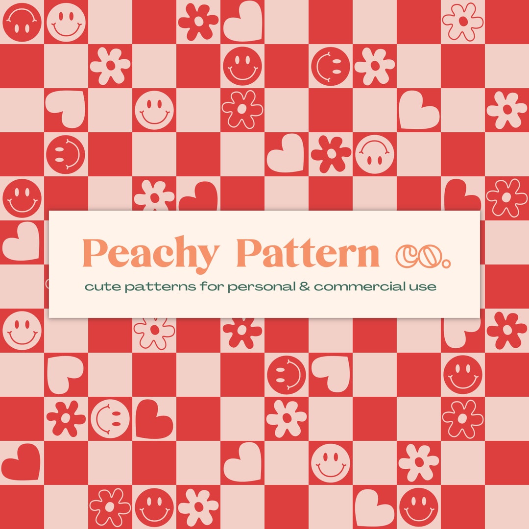 Smiley Flower Checkerboard Seamless Repeat Digital Pattern | Red and ...