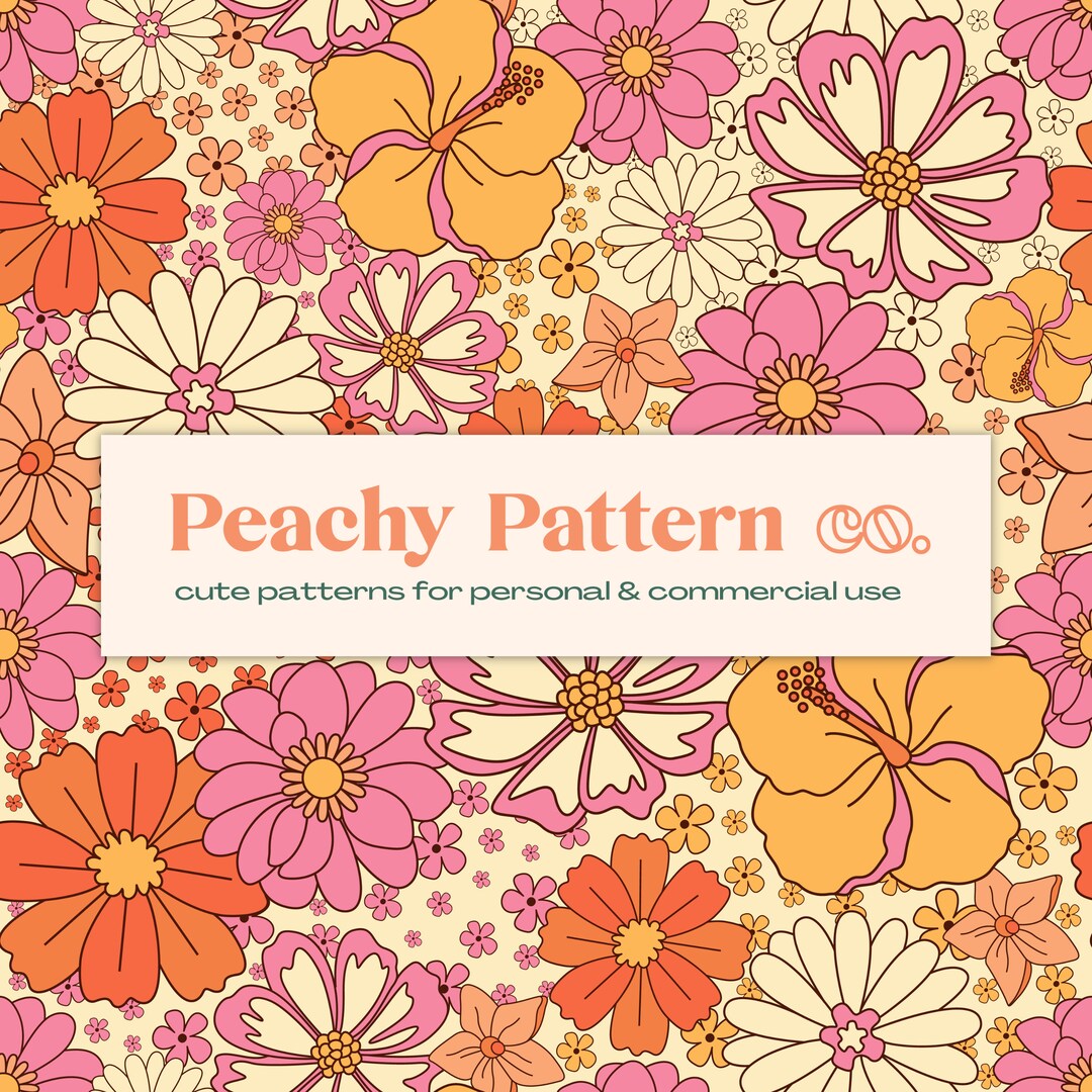 Bright Retro Flower Floral Seamless Repeat Digital Pattern | Commercial ...