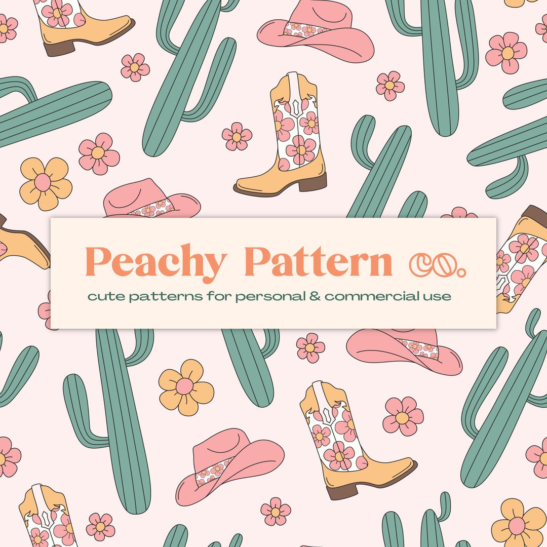 Vintage Cowgirl Pink Western Floral Seamless Repeat Digital Pattern ...
