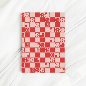 Smiley Flower Checkerboard Seamless Repeat Digital Pattern Red and Pink ...