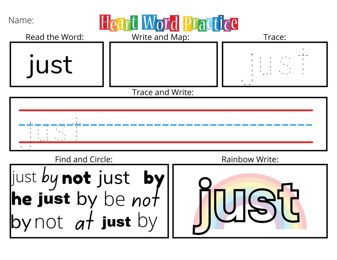 Sight Word Flashcards and Orthographic Mapping Practice, Heart Word ...