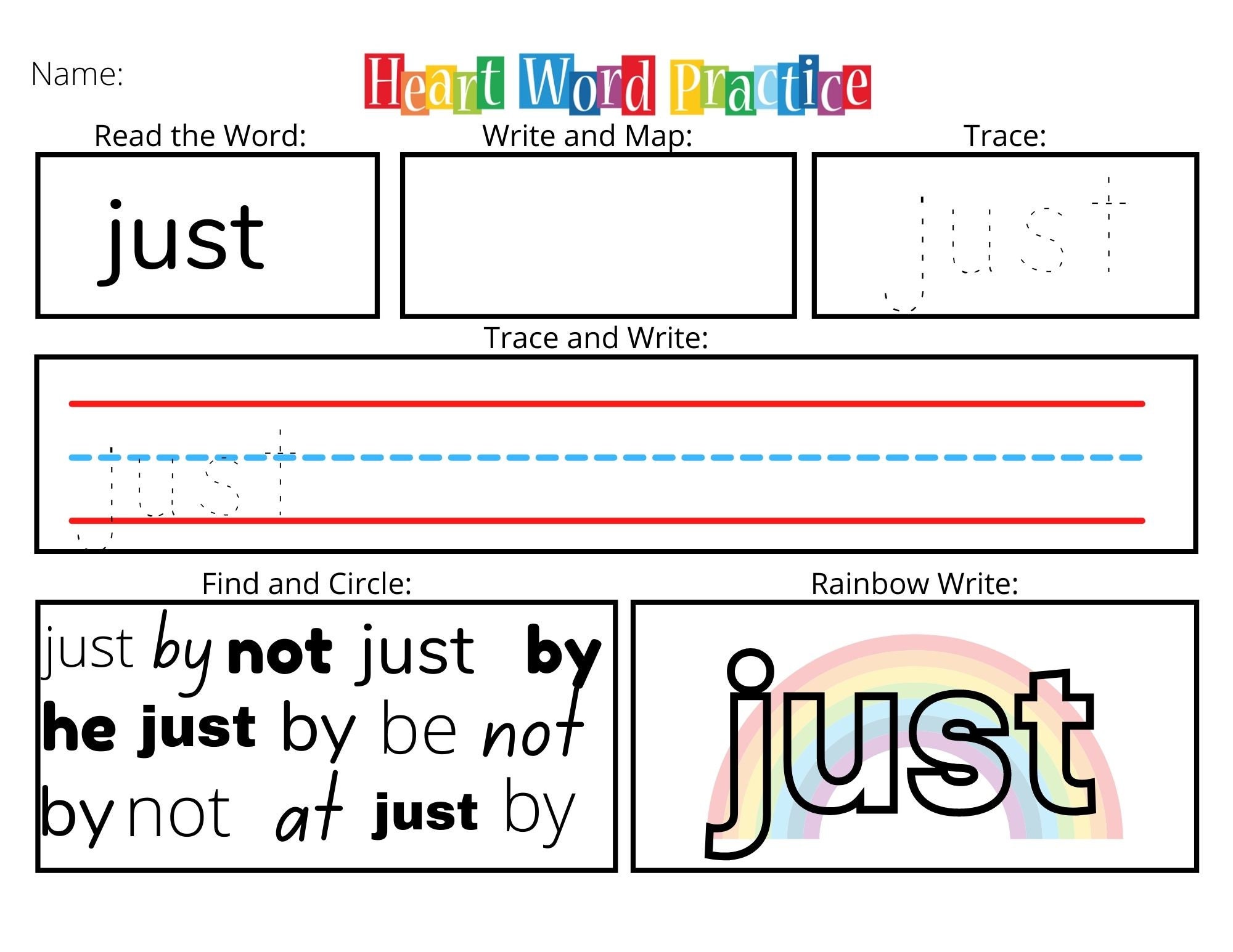Sight Word Flashcards and Orthographic Mapping Practice, Heart Word ...