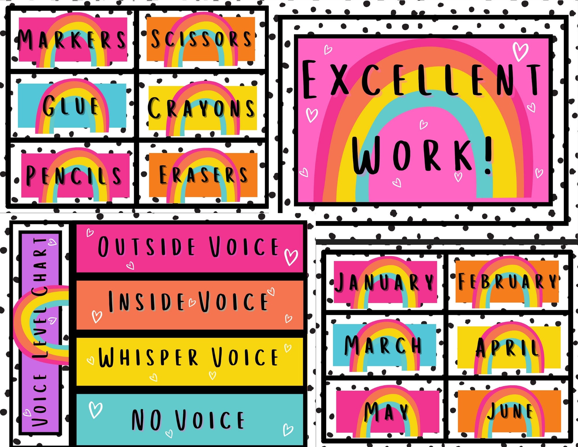 Black Dots and Rainbows Classroom Decor Set / Modern & Trendy Rainbows ...