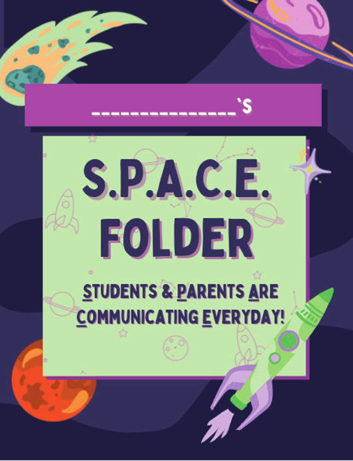 Space Themed Communication Binder or Folder Covers, Outer Space Binder ...