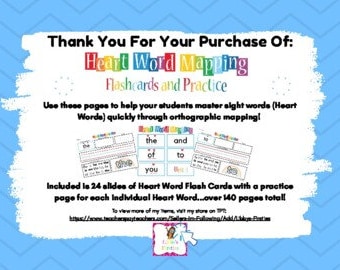 Sight Word Flashcards and Orthographic Mapping Practice Heart | Etsy