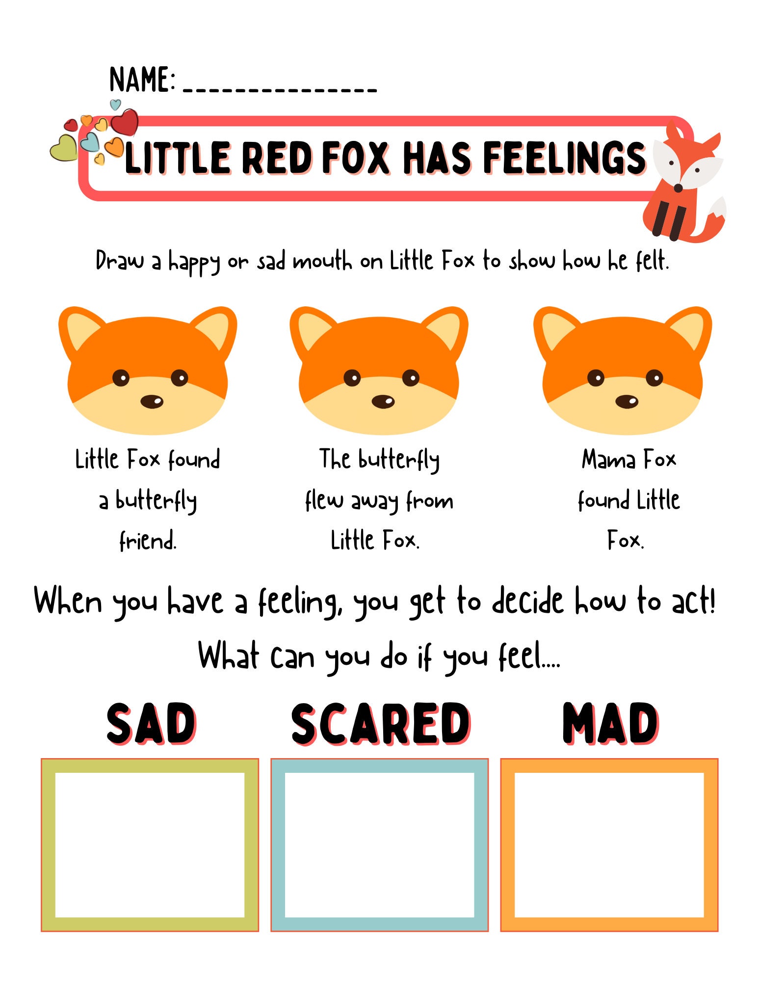 Little Red Fox Has Feelings Book Companion, Social Emotional Activity ...