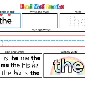 Heart Word Mapping Flash Cards and Practice Pages, Sight Word Practice ...