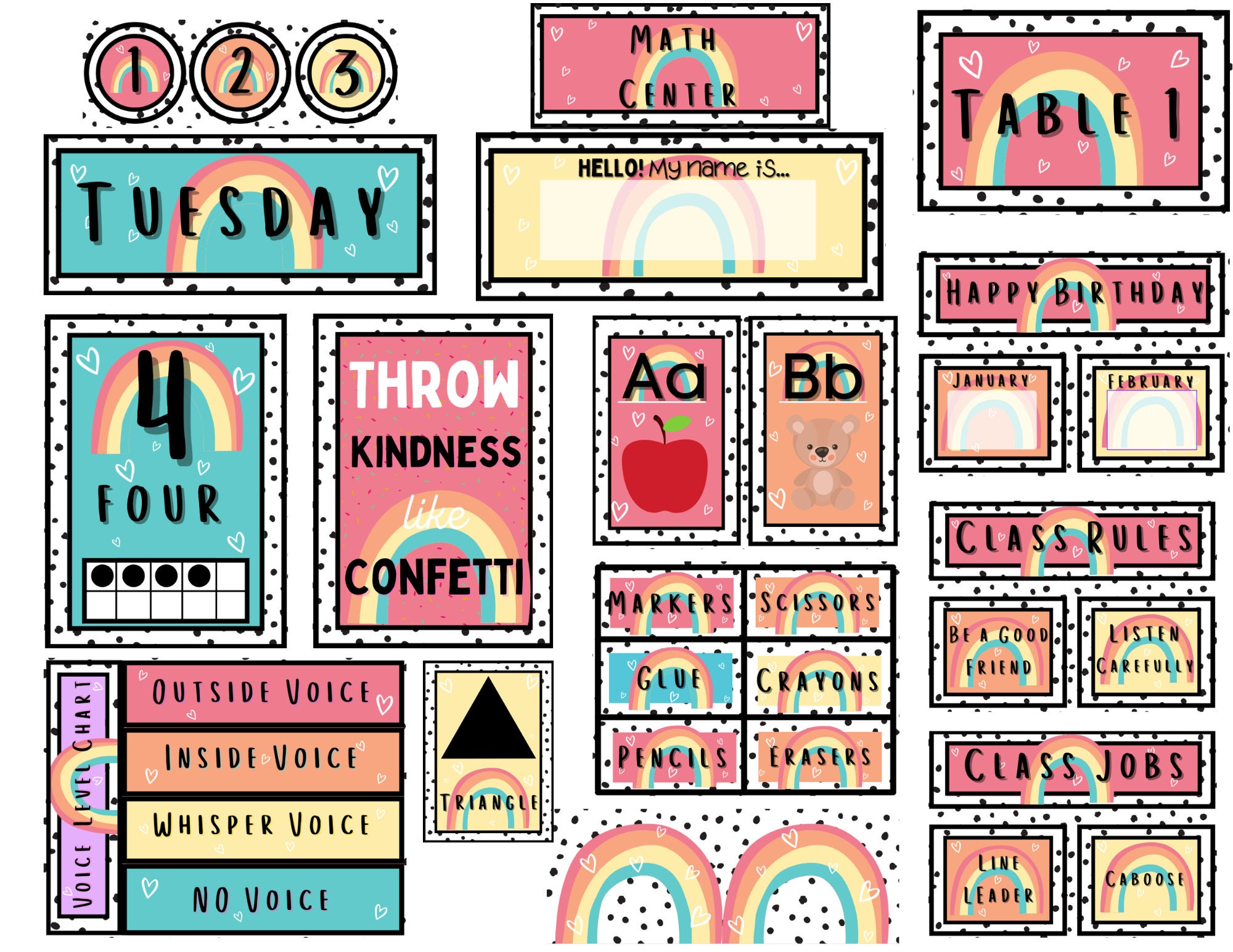 Black Dots and Pastel Rainbows Boho Classroom Decor Theme Set - Etsy