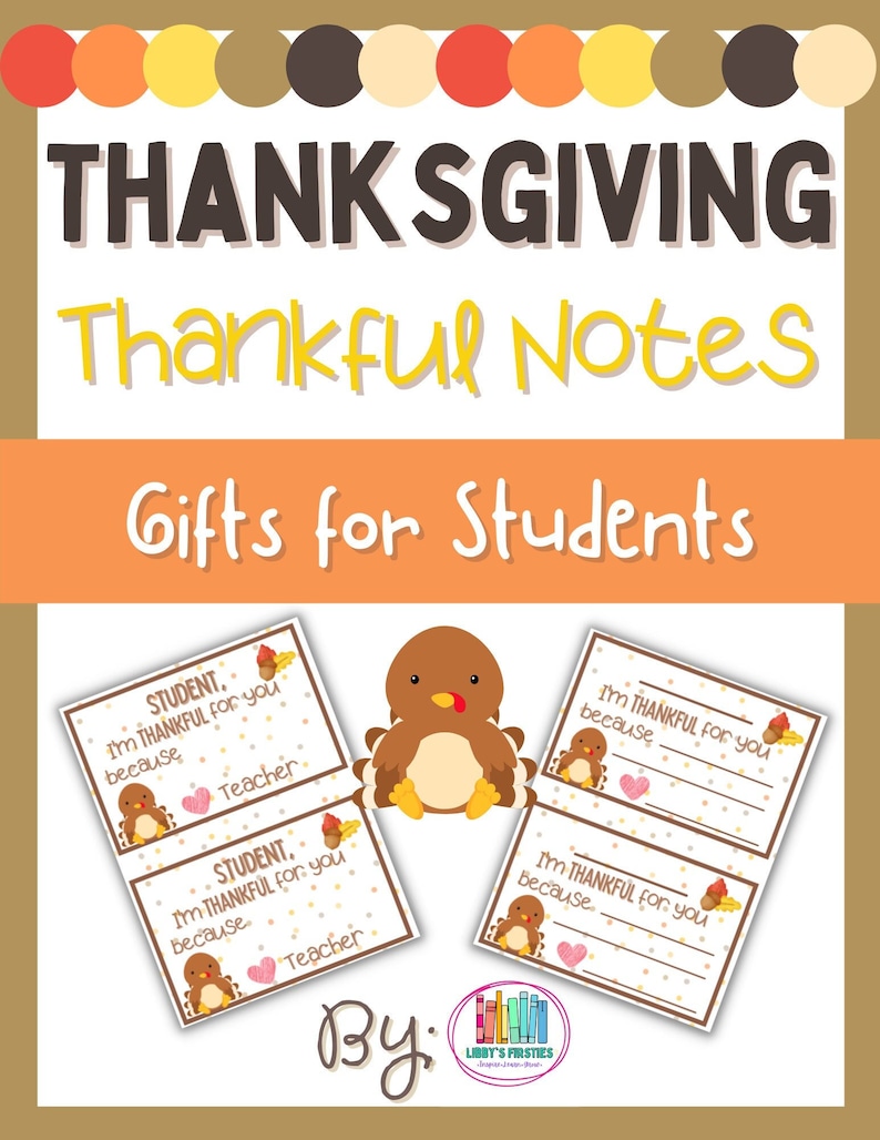 Thanksgiving Thankful Notes for Students From Teacher, Student Gift ...