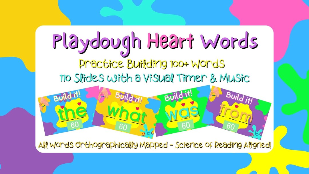 Playdough Heart Words Slides - 110 Word Building Slides With Visual ...
