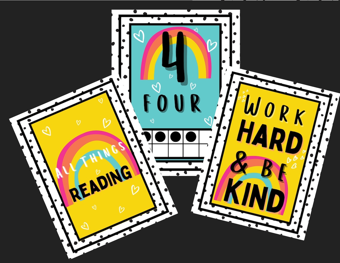 Black Dots and Rainbows Classroom Decor Set / Modern & Trendy Rainbows ...