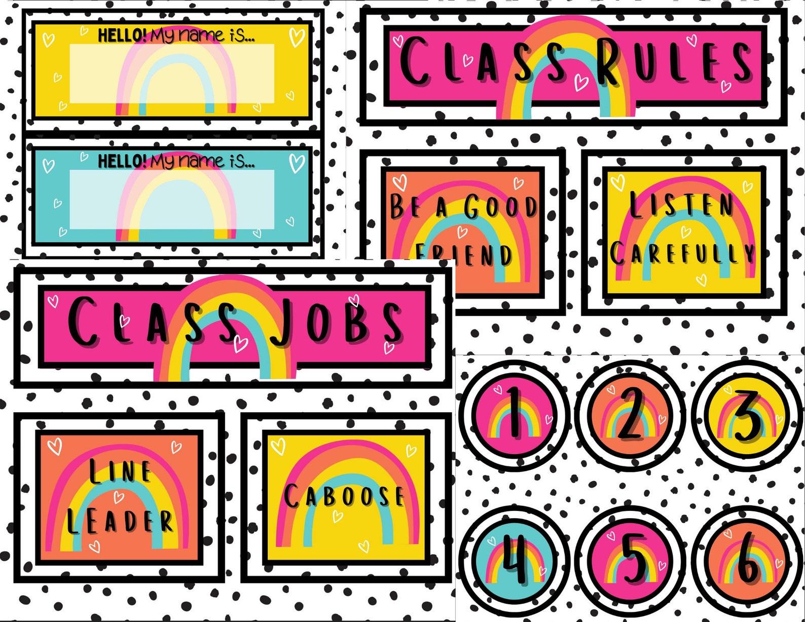 Black Dots and Rainbows Classroom Decor Set / Modern & Trendy Rainbows ...
