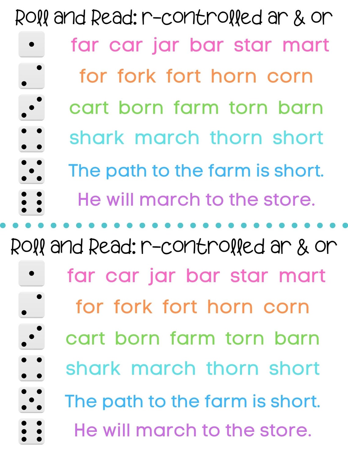 Roll and Read Phonics Blending Lines, A Yearlong Fluency Building ...