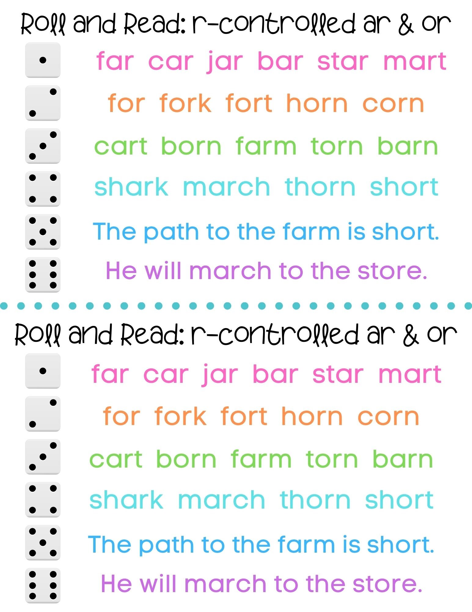 Roll and Read Phonics Blending Lines, A Yearlong Fluency Building ...